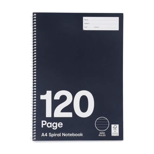 5 Pack 120 Page A4 Spiral Notebook - Black - Kmart