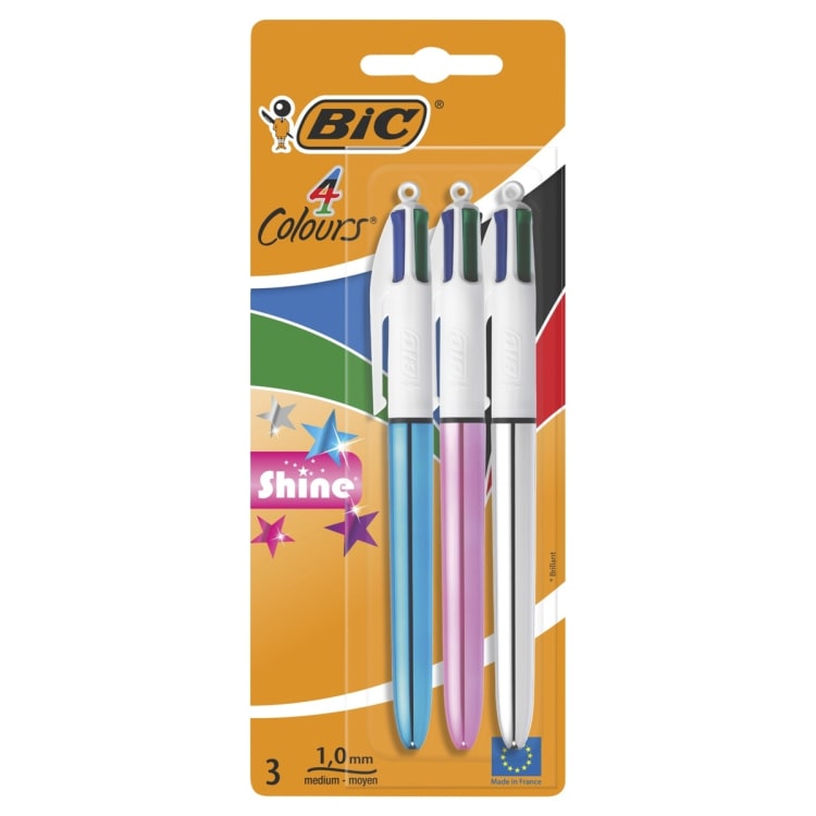 3 Pack BIC 4 Colours Shine Ballpoint Pen - Kmart