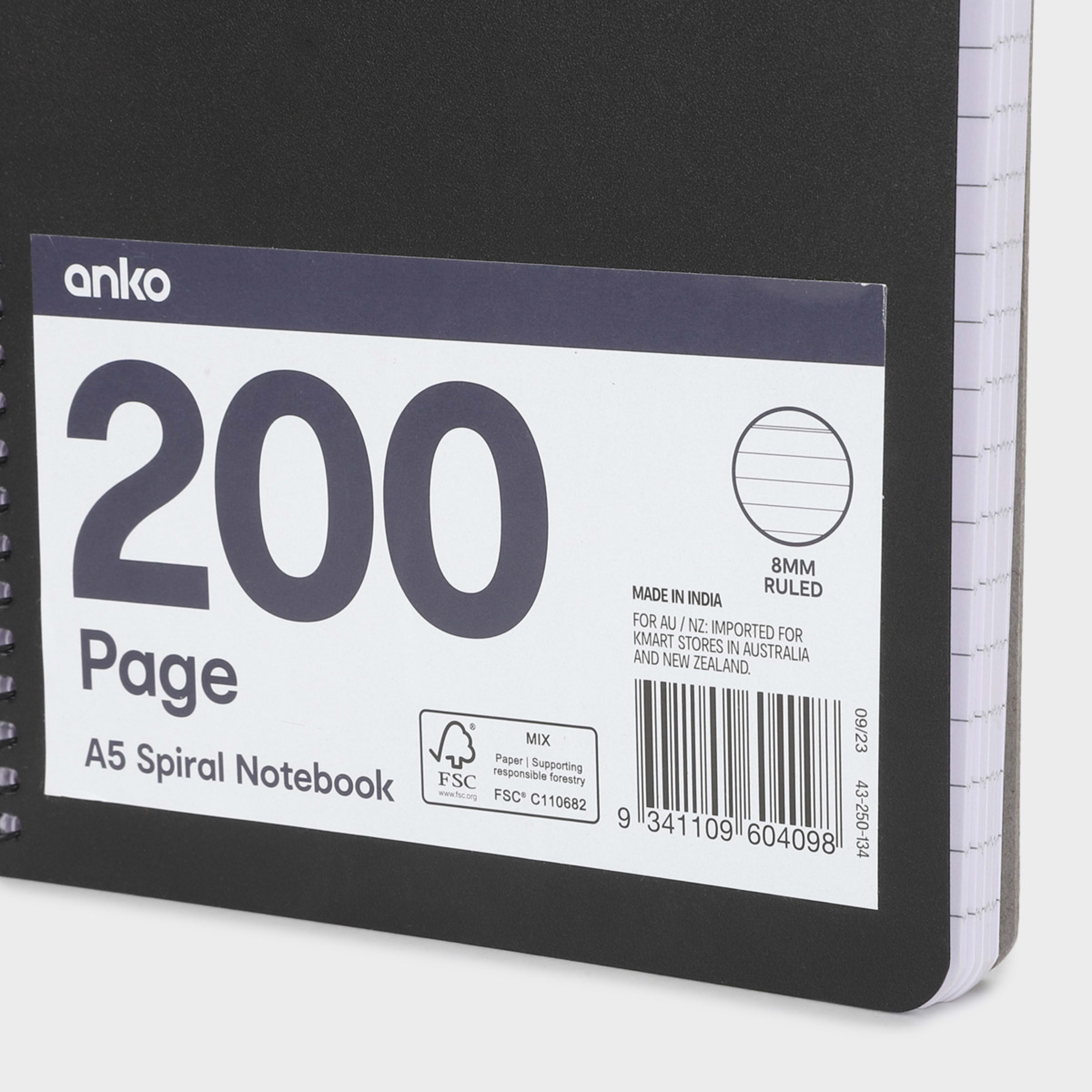 A5 Spiral Notebook - Black - Kmart
