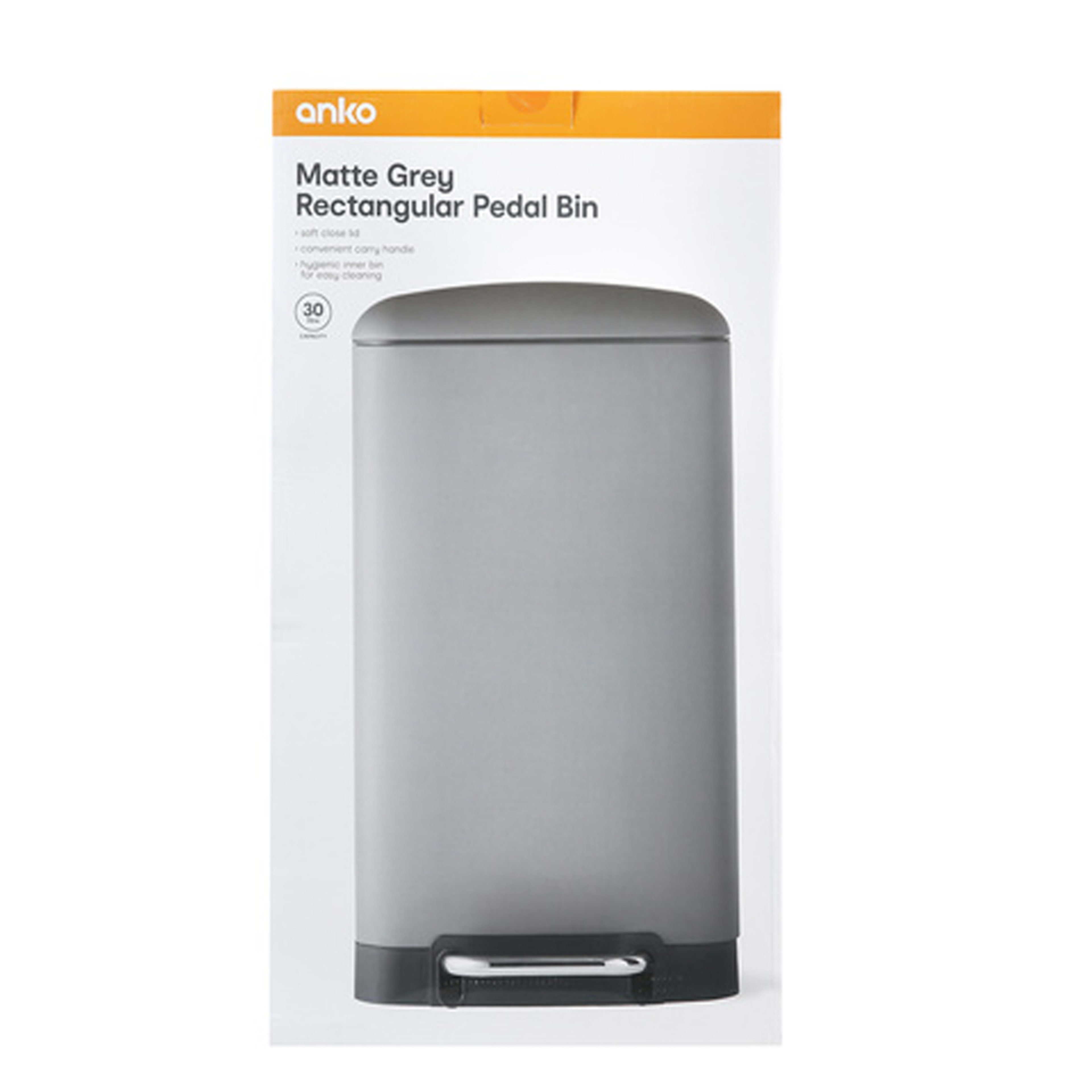 30L Matte Grey Rectangular Pedal Bin - Kmart