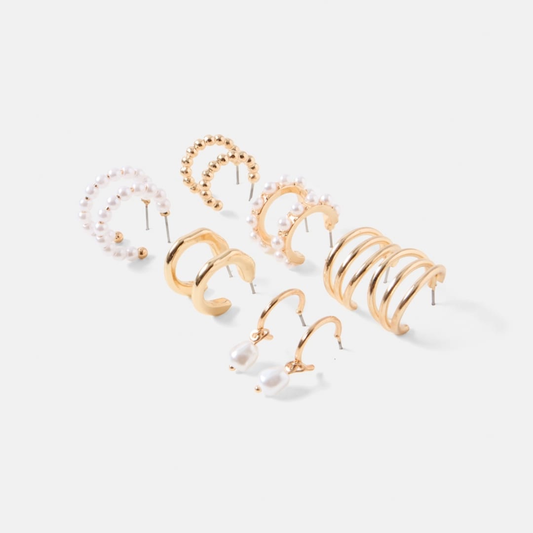 6 Pack Mini Faux Pearl Earrings - Gold Tone - Kmart