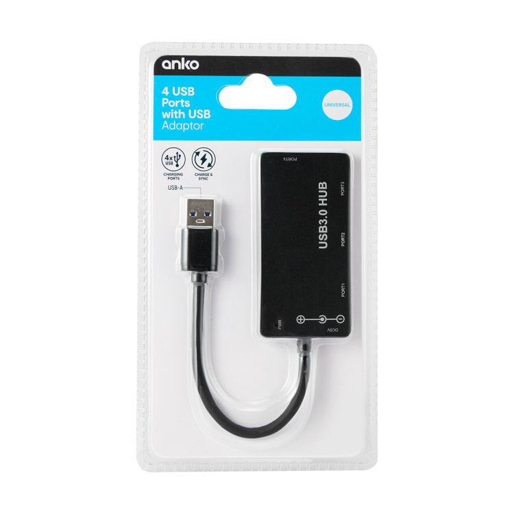 4 Port USB 3.0 Hub - Black - Kmart