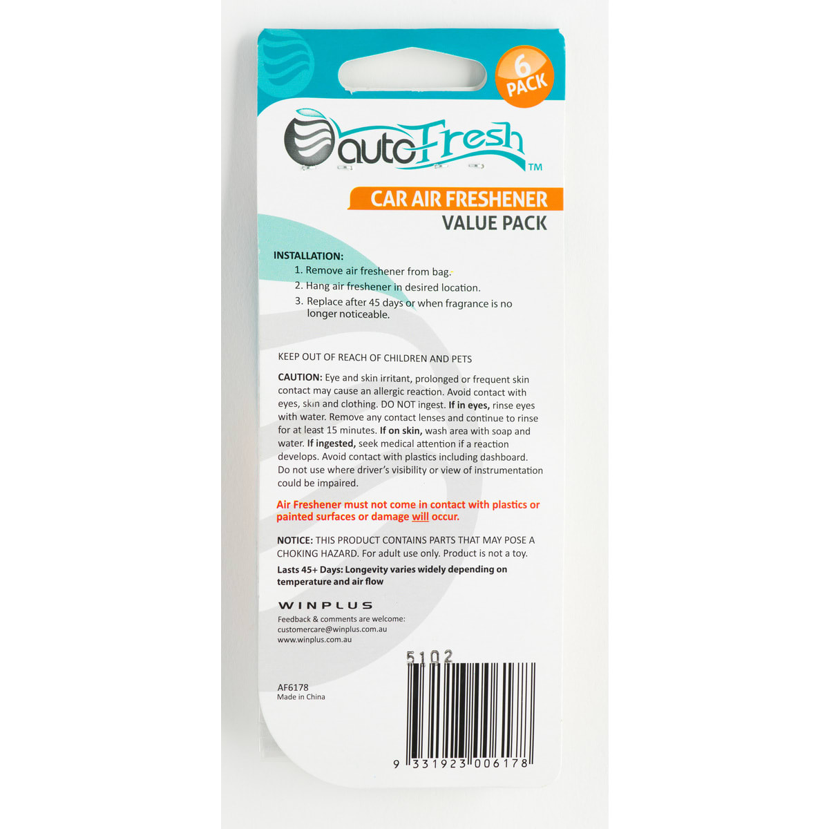 Autofresh Car Air Fresheners - Pack of 6 - Kmart