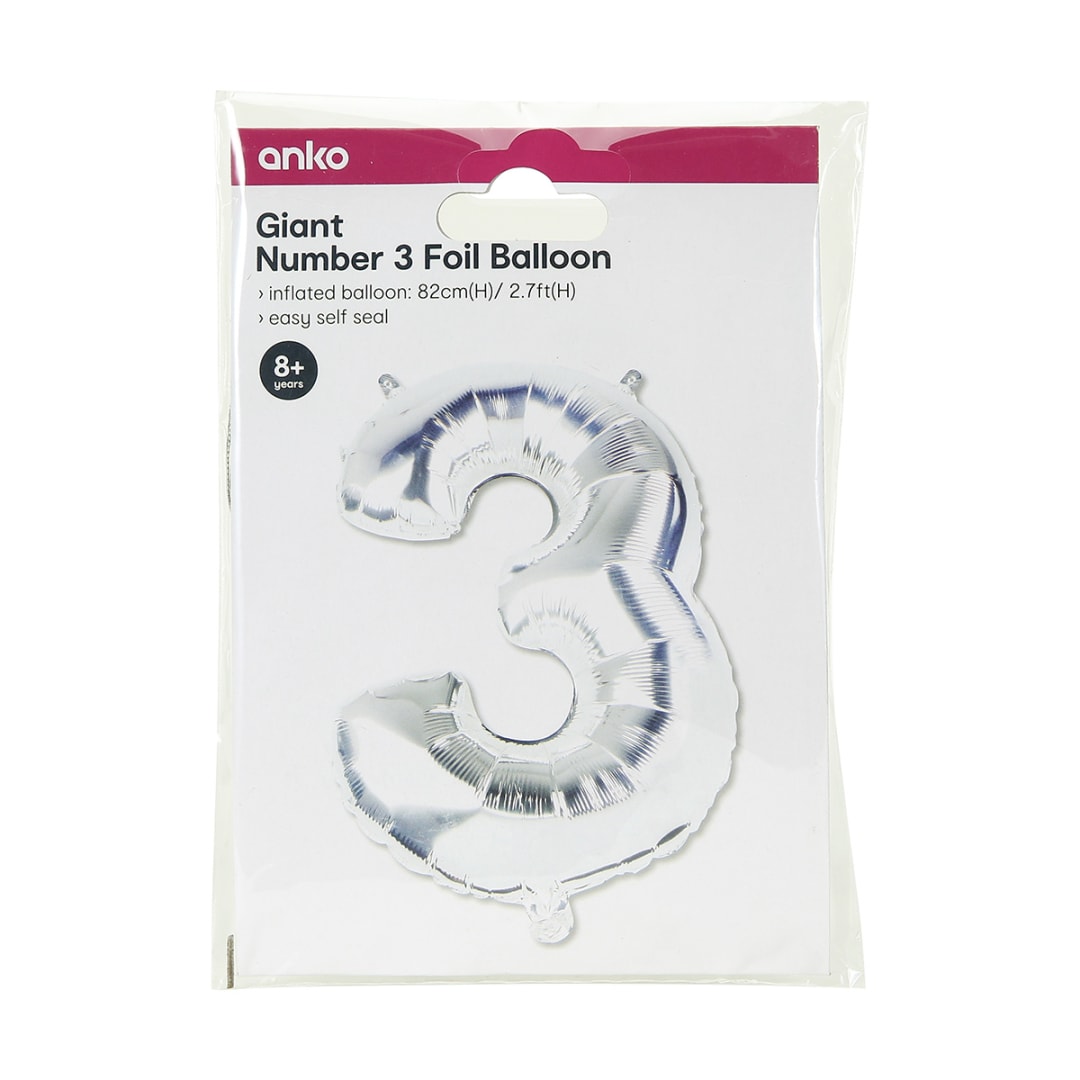 Giant Number 3 Foil Balloon - Kmart