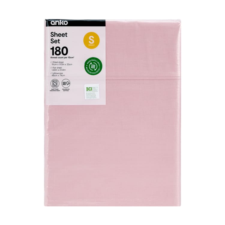 180 Thread Count Sheet Set - Single Bed, Pink - Kmart