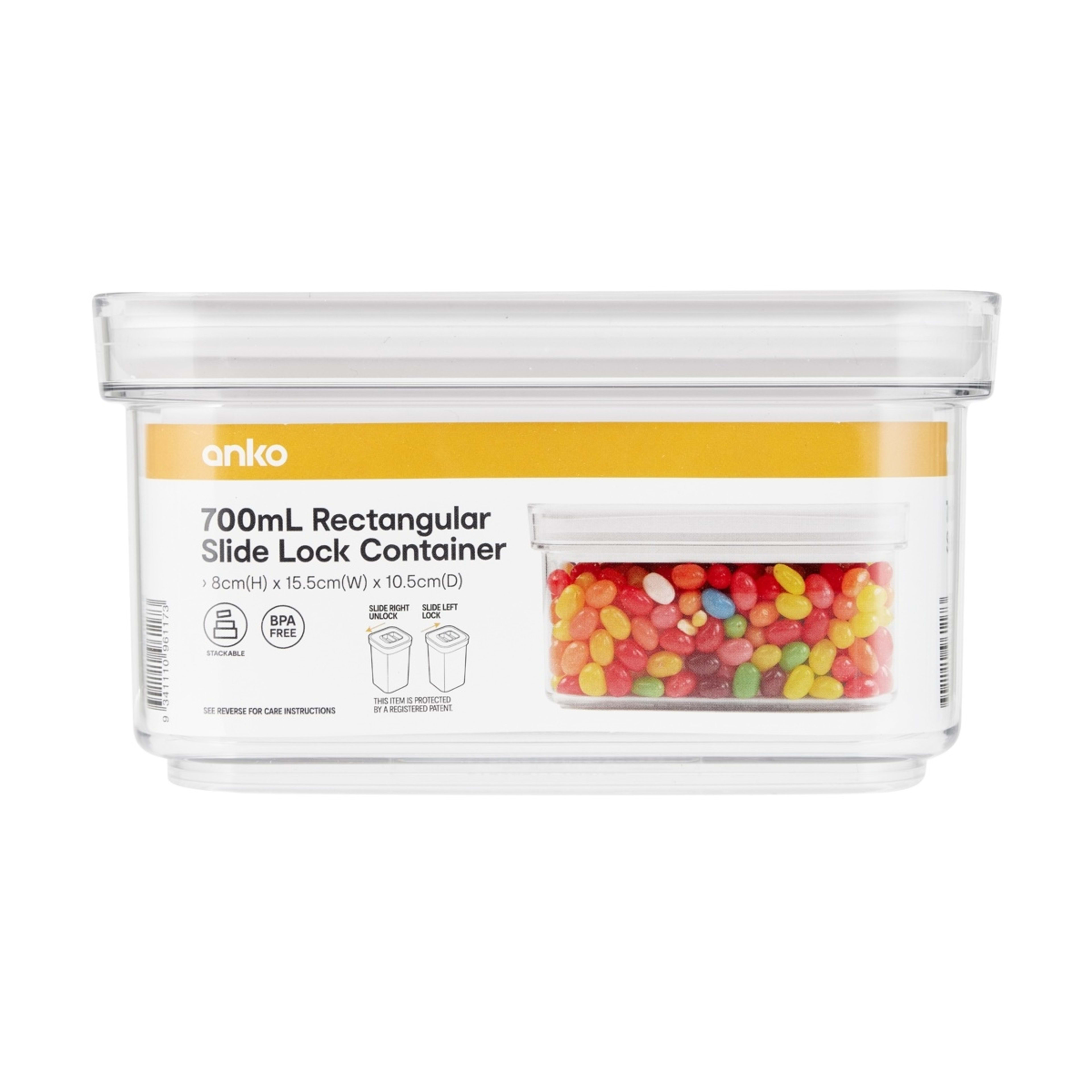 700ml Rectangular Slide Lock Container - Kmart