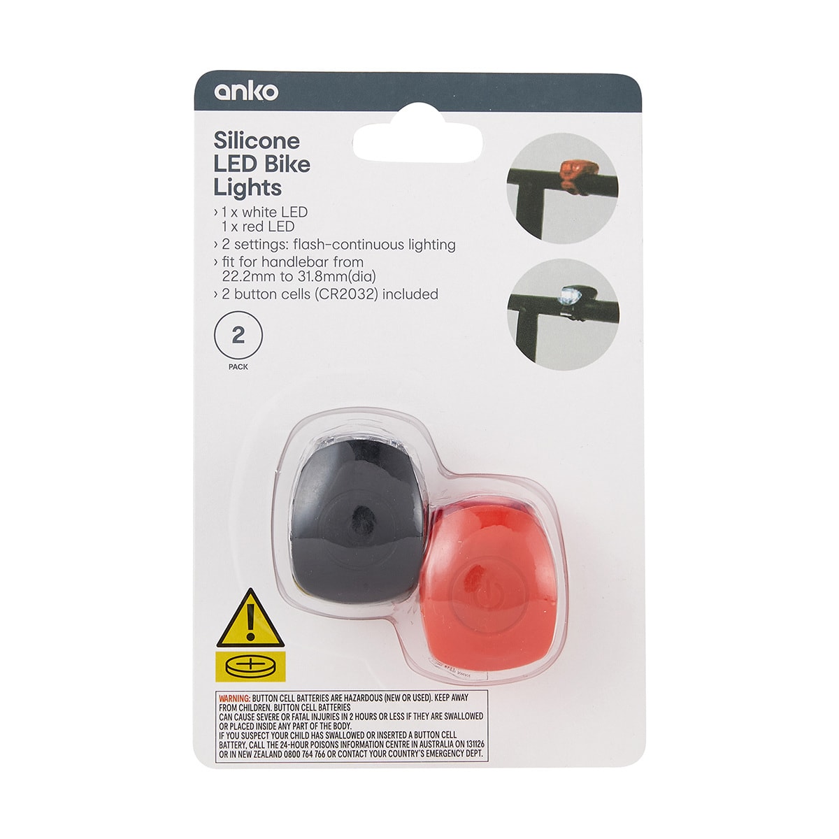 2 Pack Silicone LED Bike Lights - Kmart