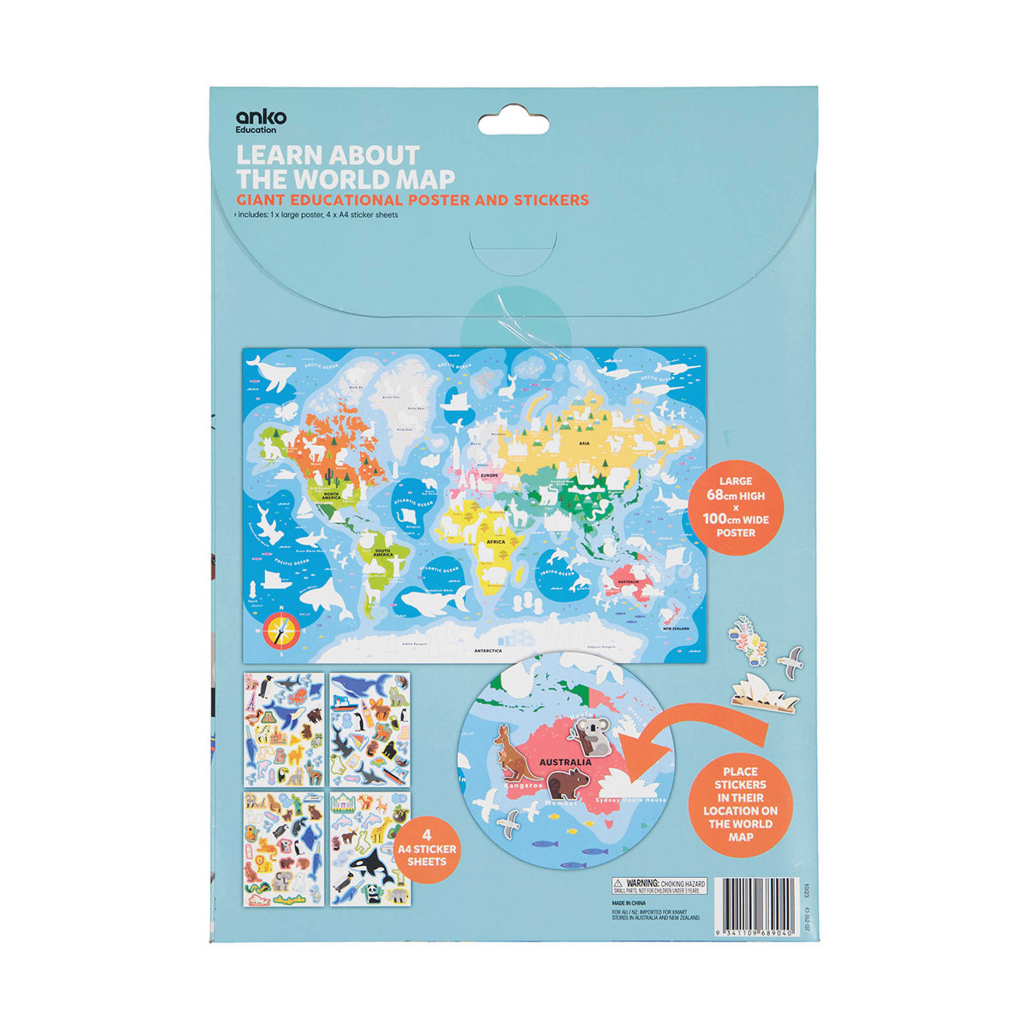 Learn About the World Map: Giant Educational Poster and Stickers - Kmart