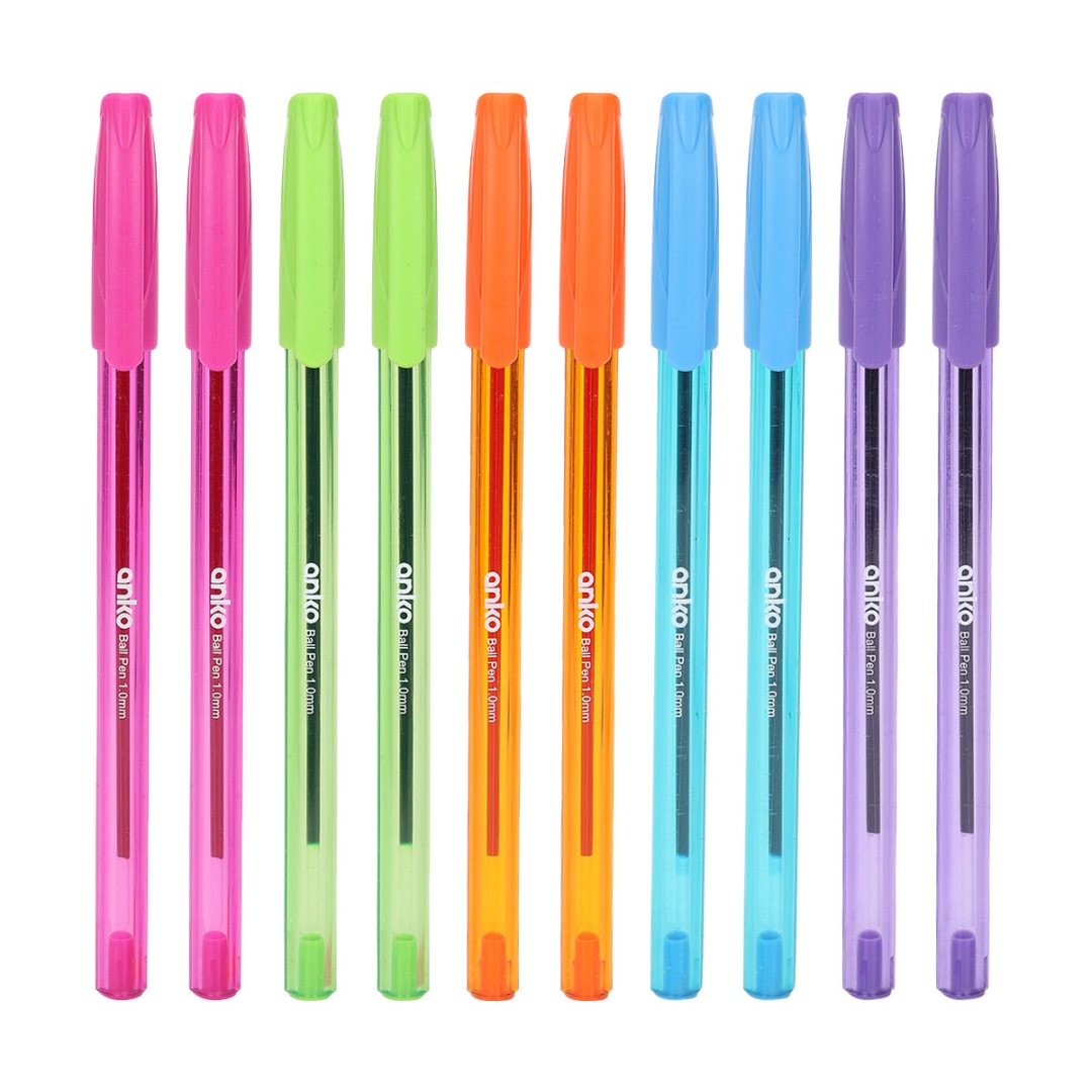 10 Pack Assorted Colours Ballpoint Pens - Kmart