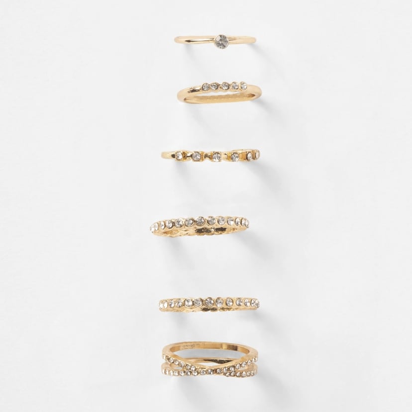 6 Pack Diamante Stack Rings - Gold Tone - Kmart