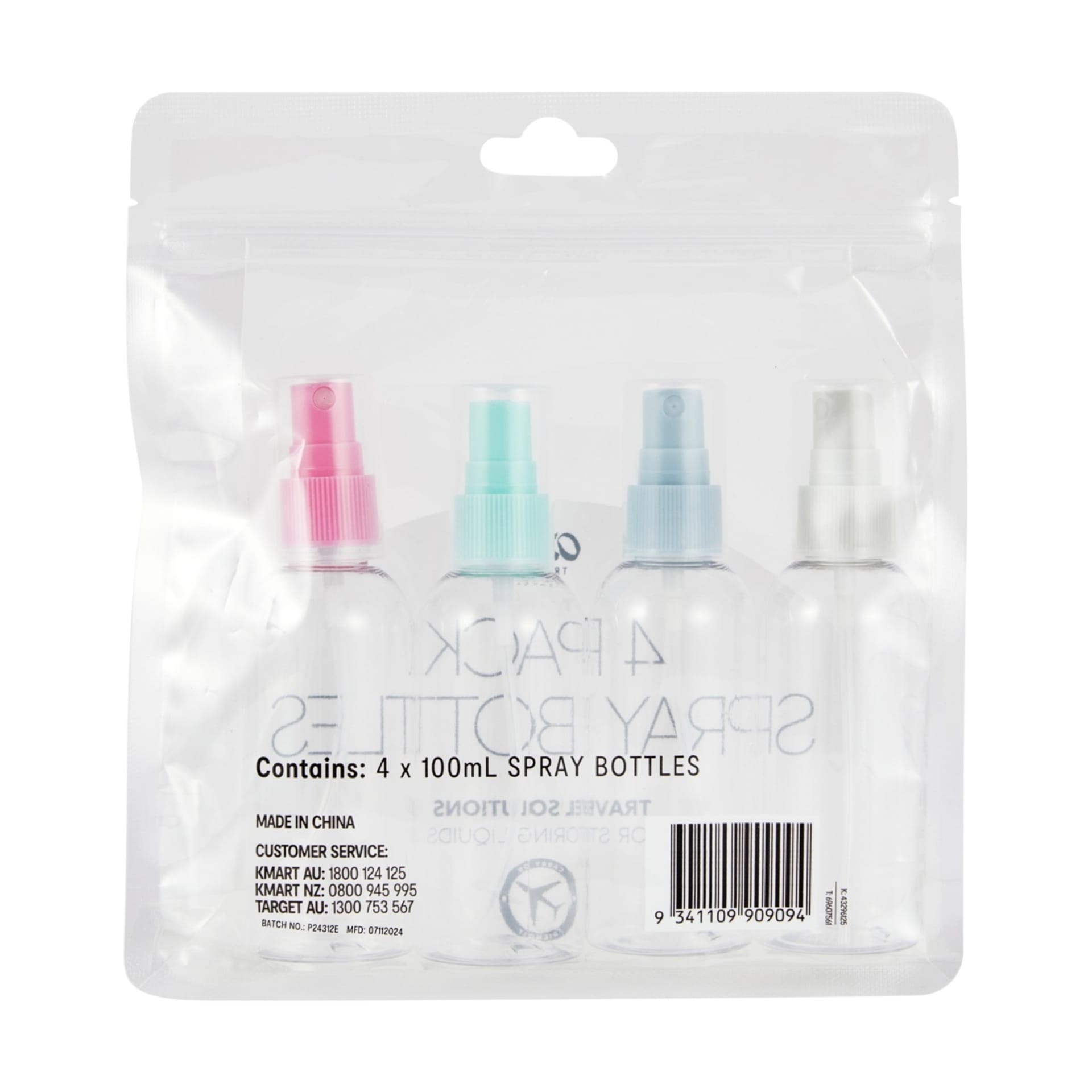 4 Pack Travel Solutions Spray Bottles - Kmart