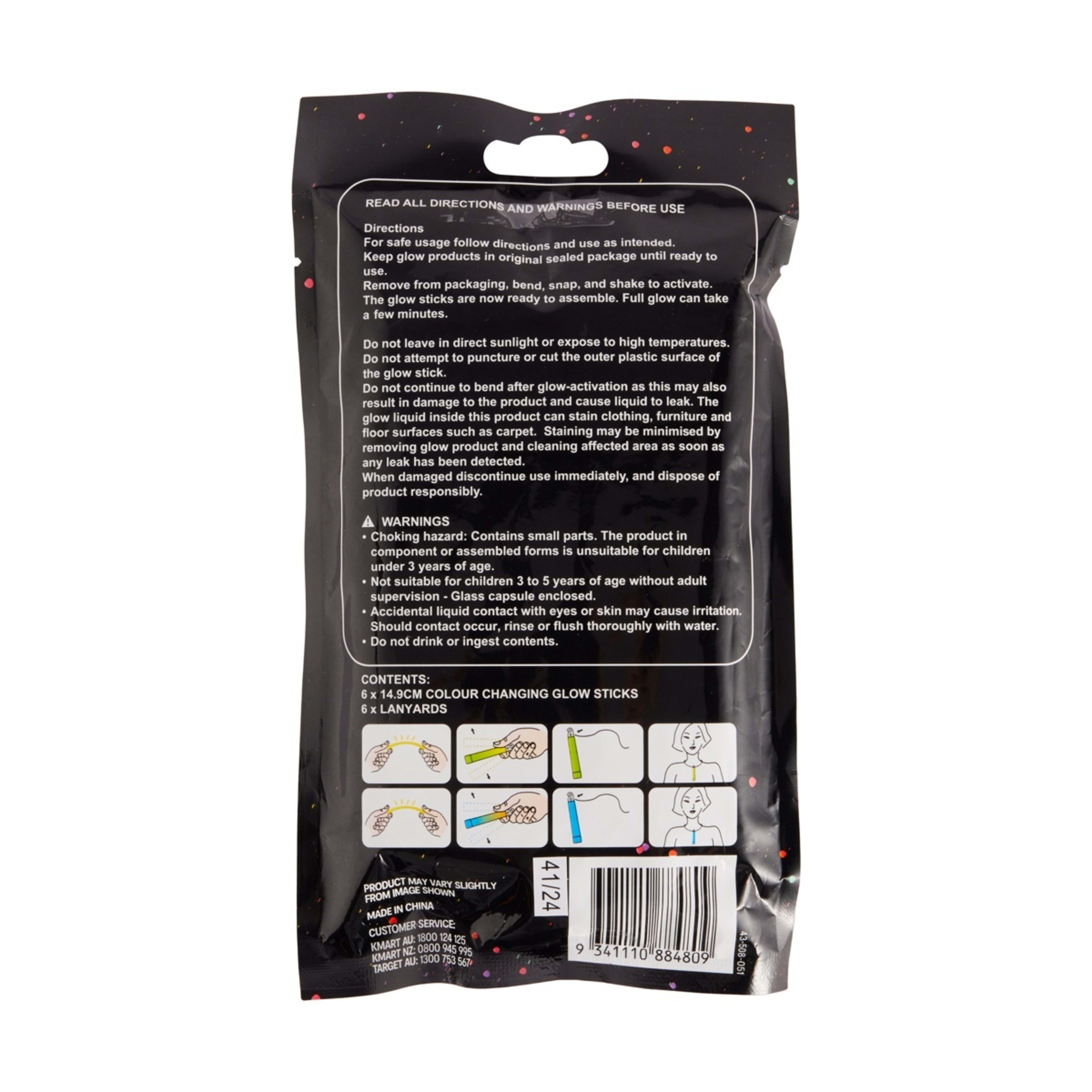 6 Piece Colour Changing Glow Sticks - Kmart