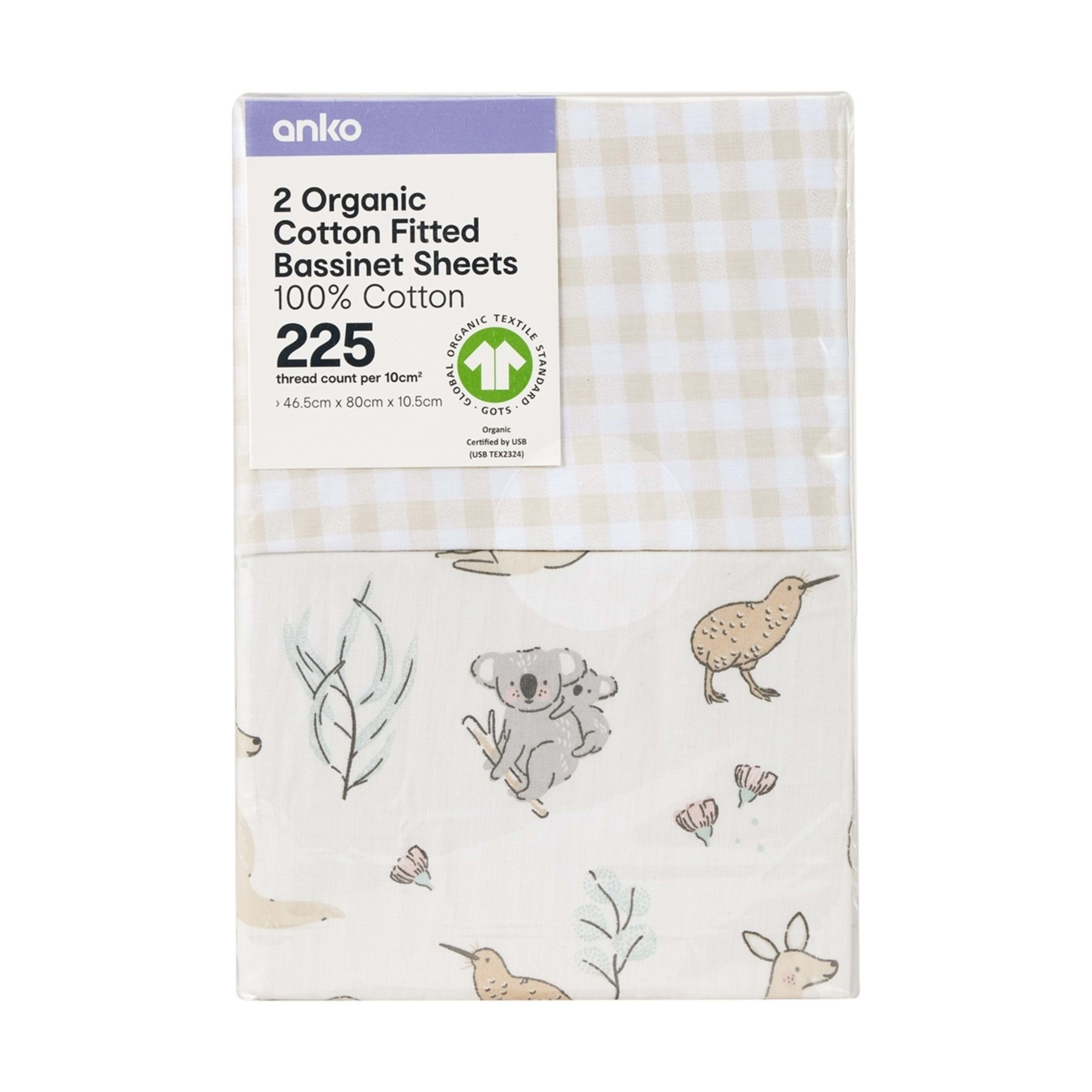2 Pack 225 Thread Count Organic Cotton Fitted Bassinet Sheets ...