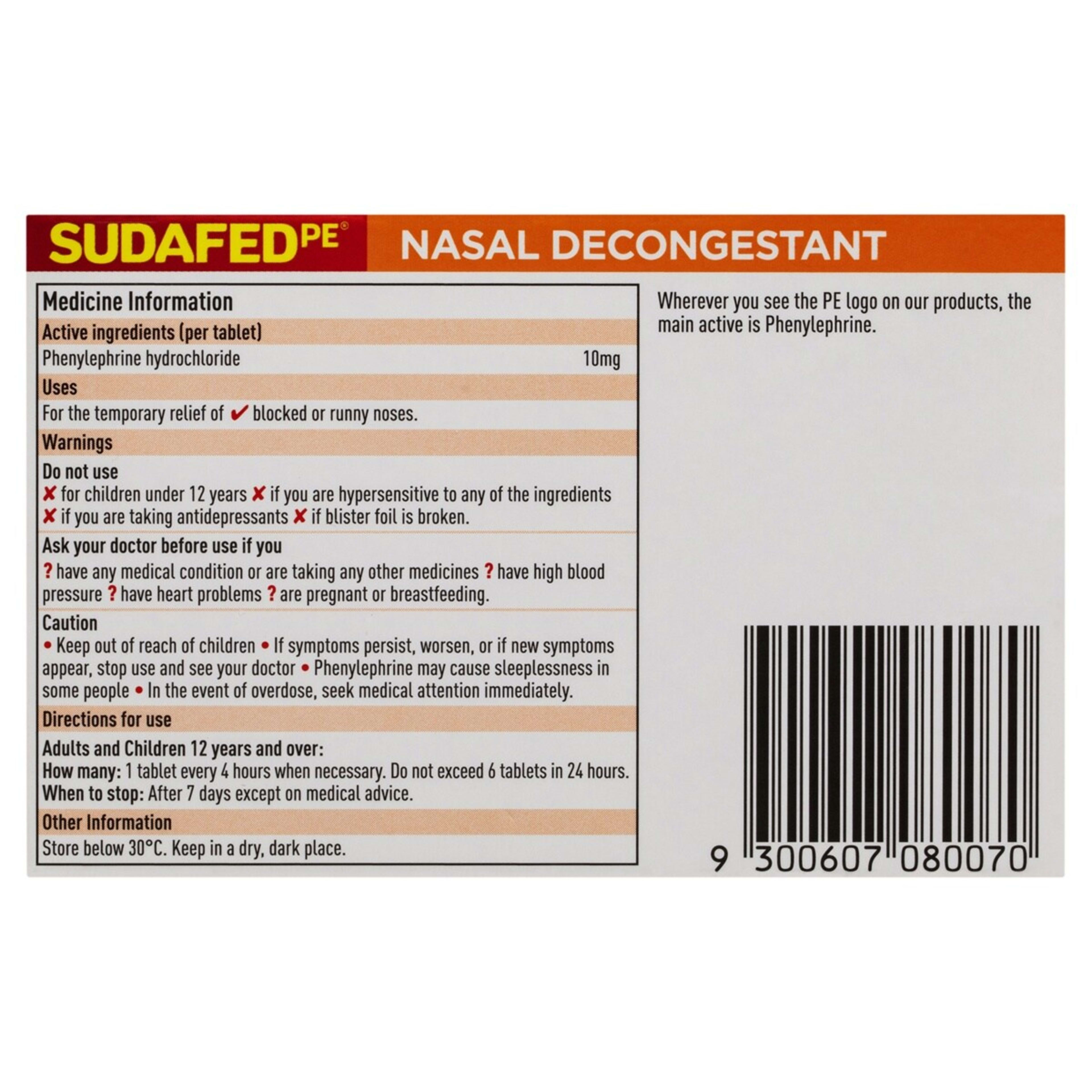 20 Pack Sudafed PE Nasal Decongestant Tablets - Kmart