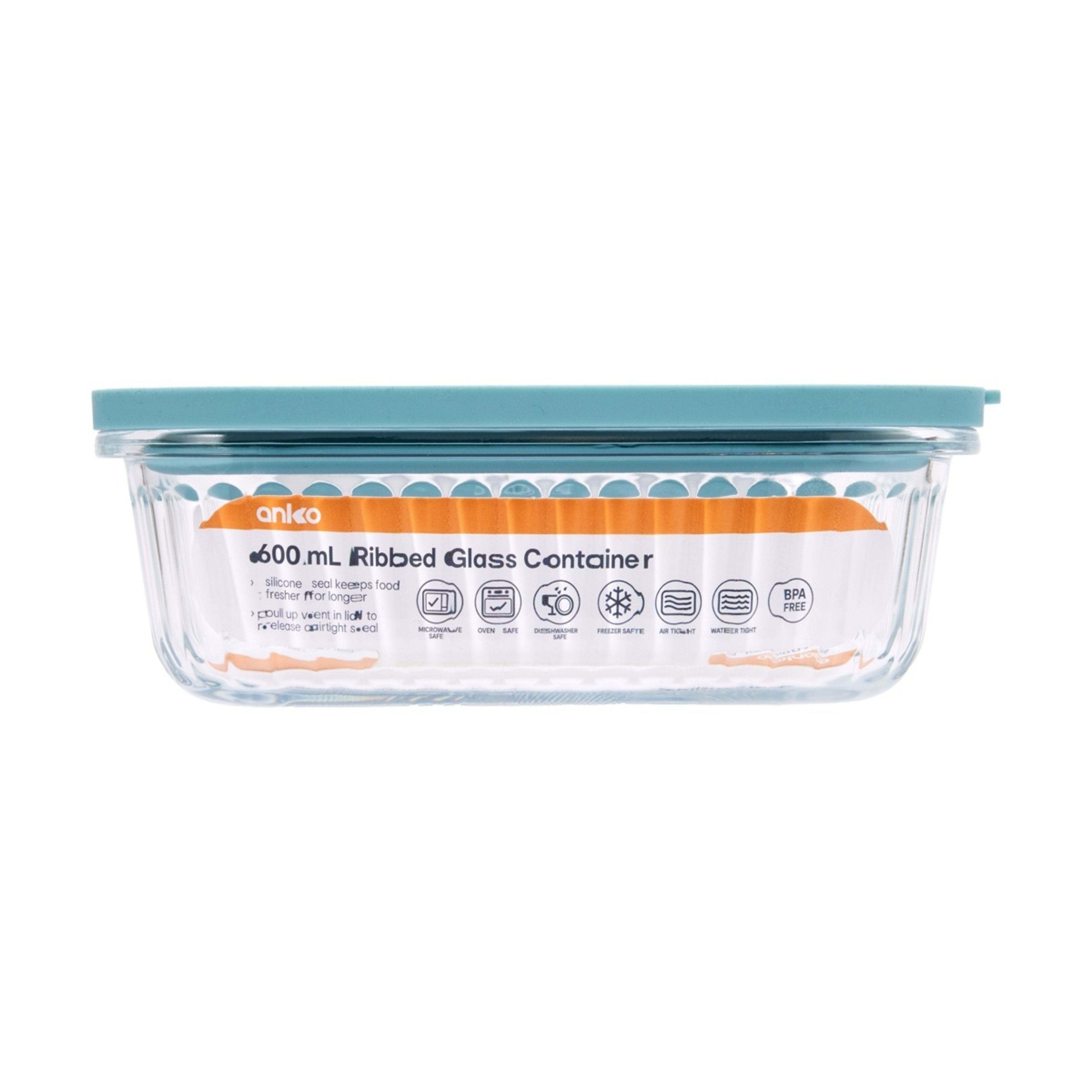 600ml Ribbed Glass Container - Kmart