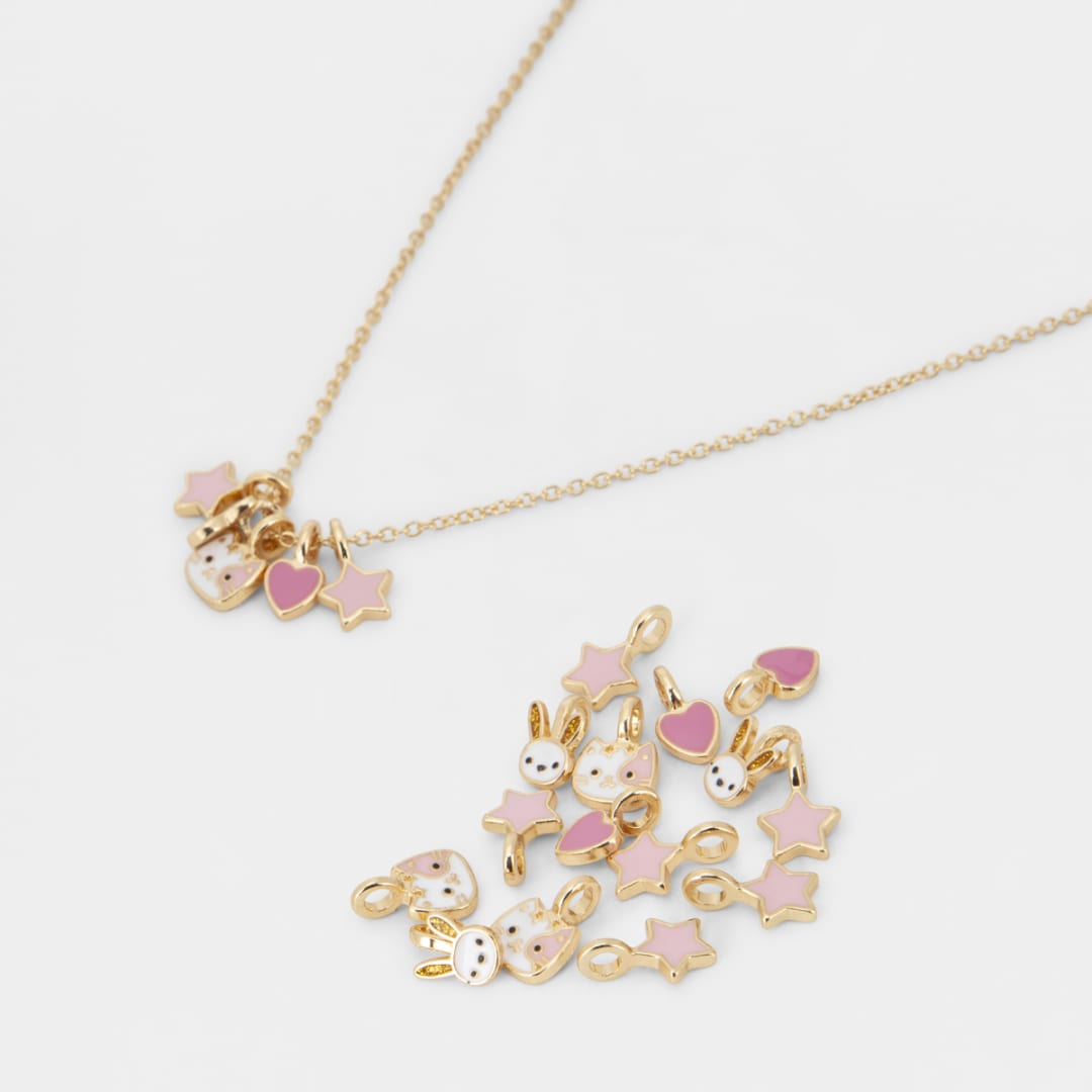 Cat & Bunny Charms Necklace - Pink and Gold Tone - Kmart