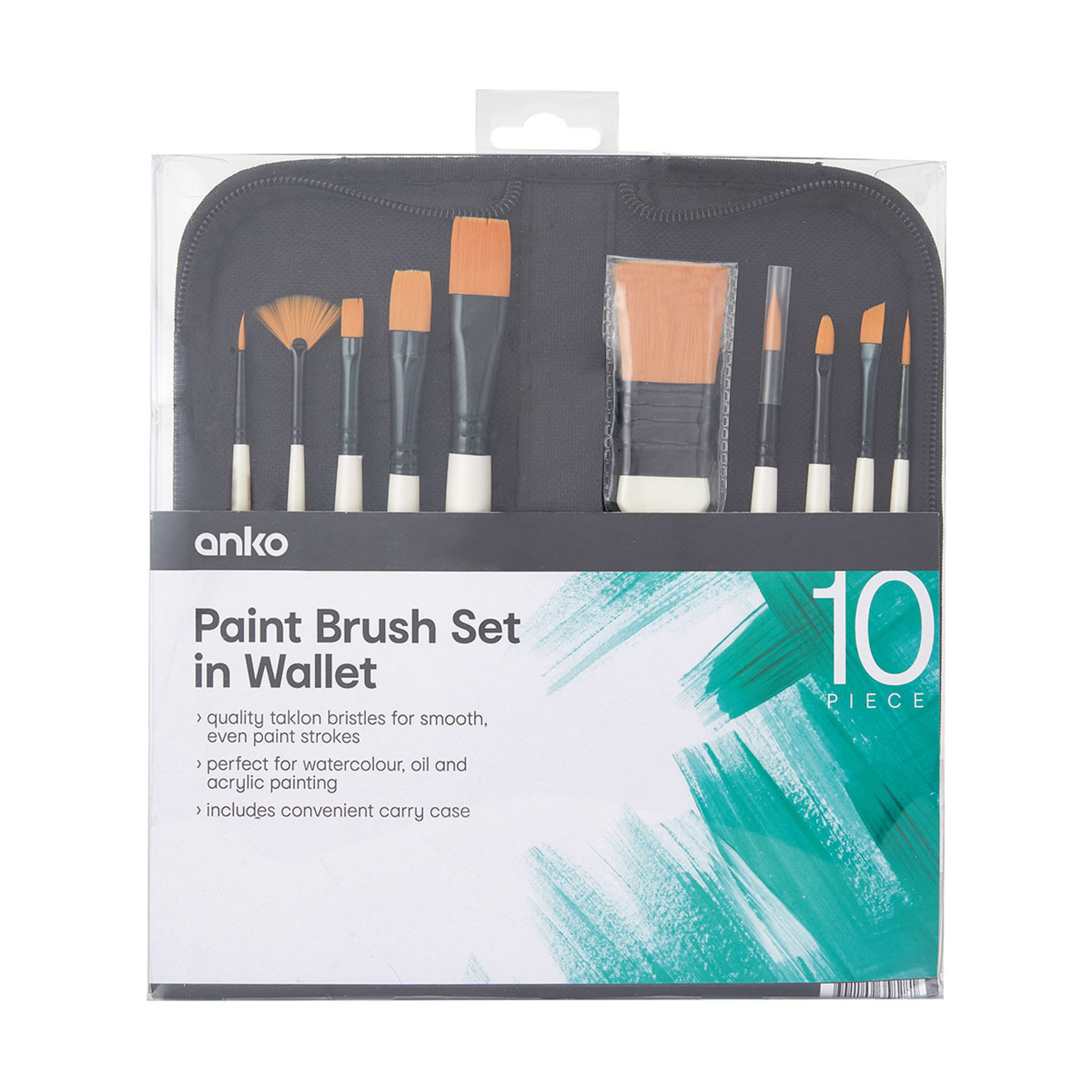10 Piece Paint Brush Set in Wallet - Kmart