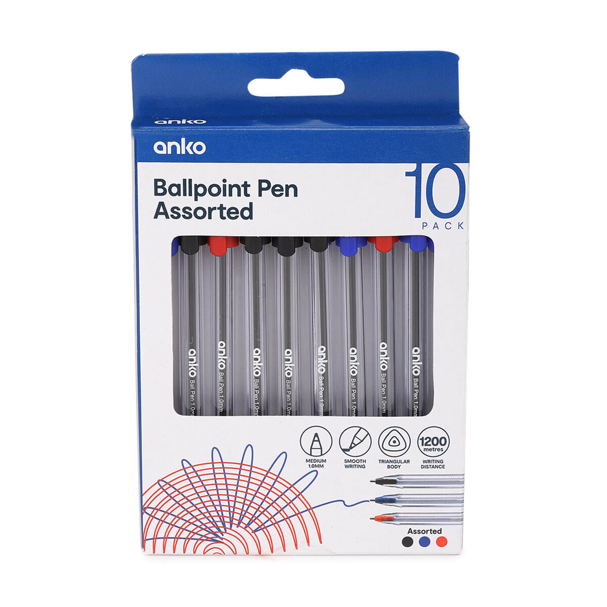 10 Pack Assorted Colours Ballpoint Pens - Kmart