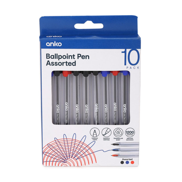 10 Pack Assorted Colours Ballpoint Pens - Kmart