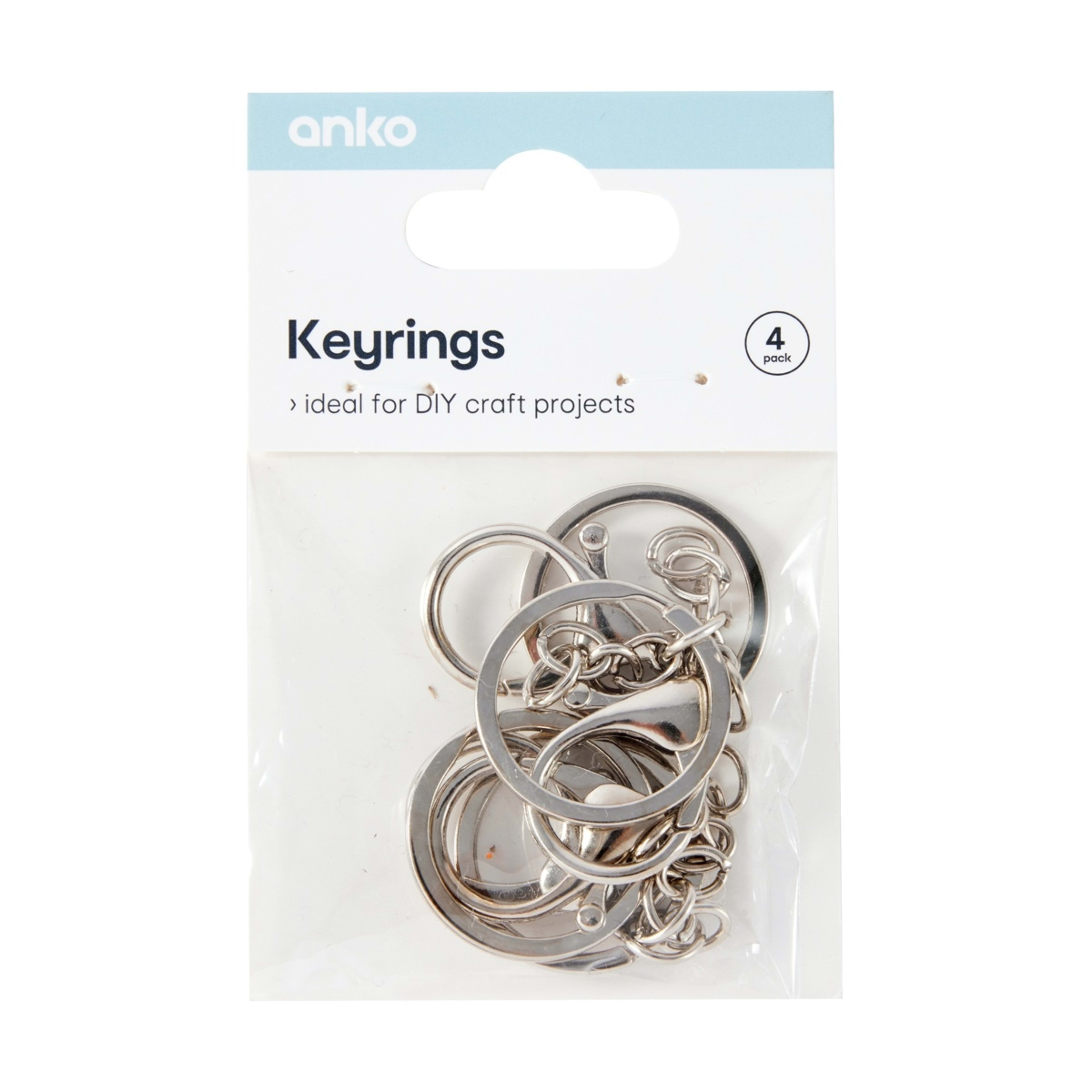 4 Pack Keyrings - Silver Look - Kmart