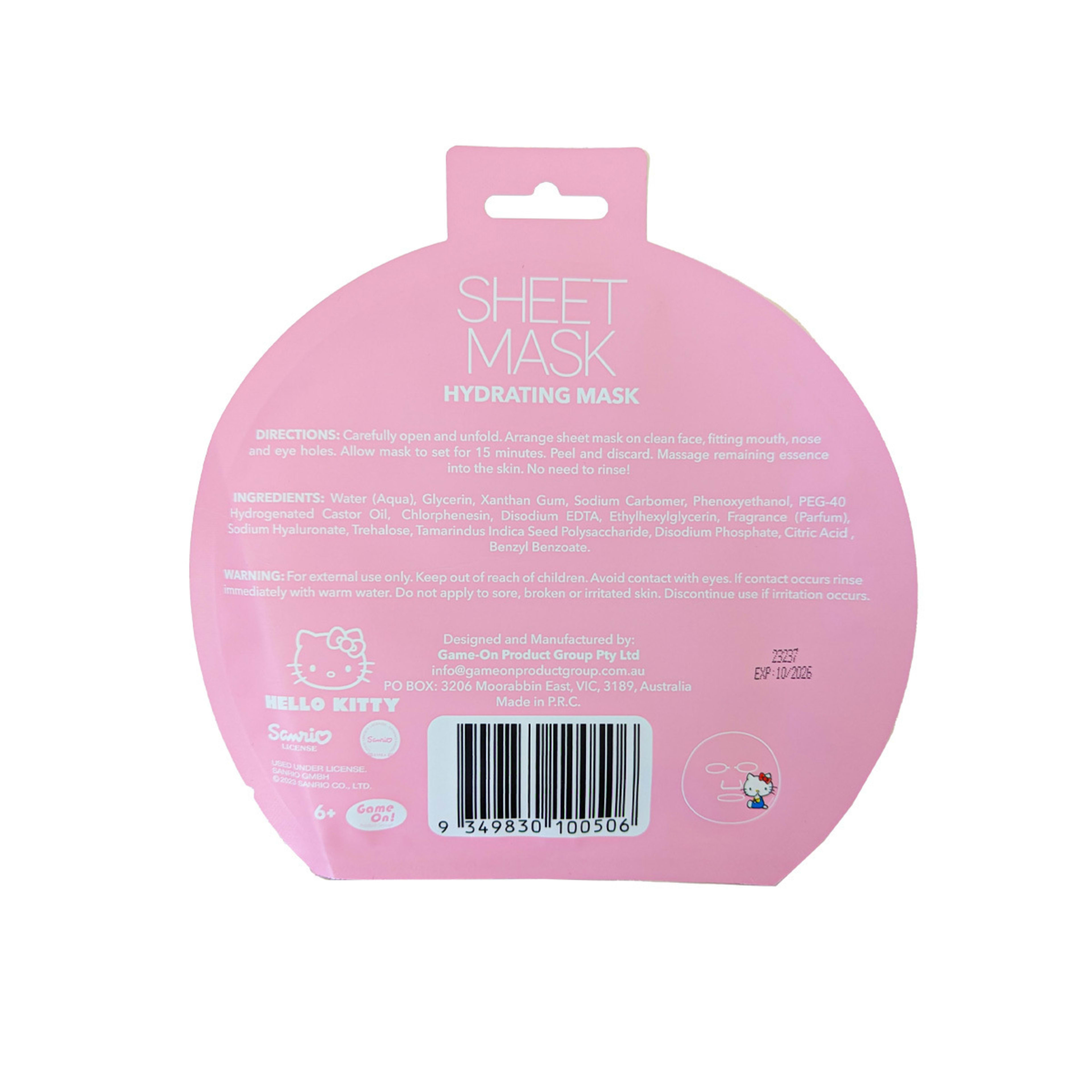 Hello Kitty Hydrating Sheet Mask 20ml - Sweet Peach Scented - Kmart