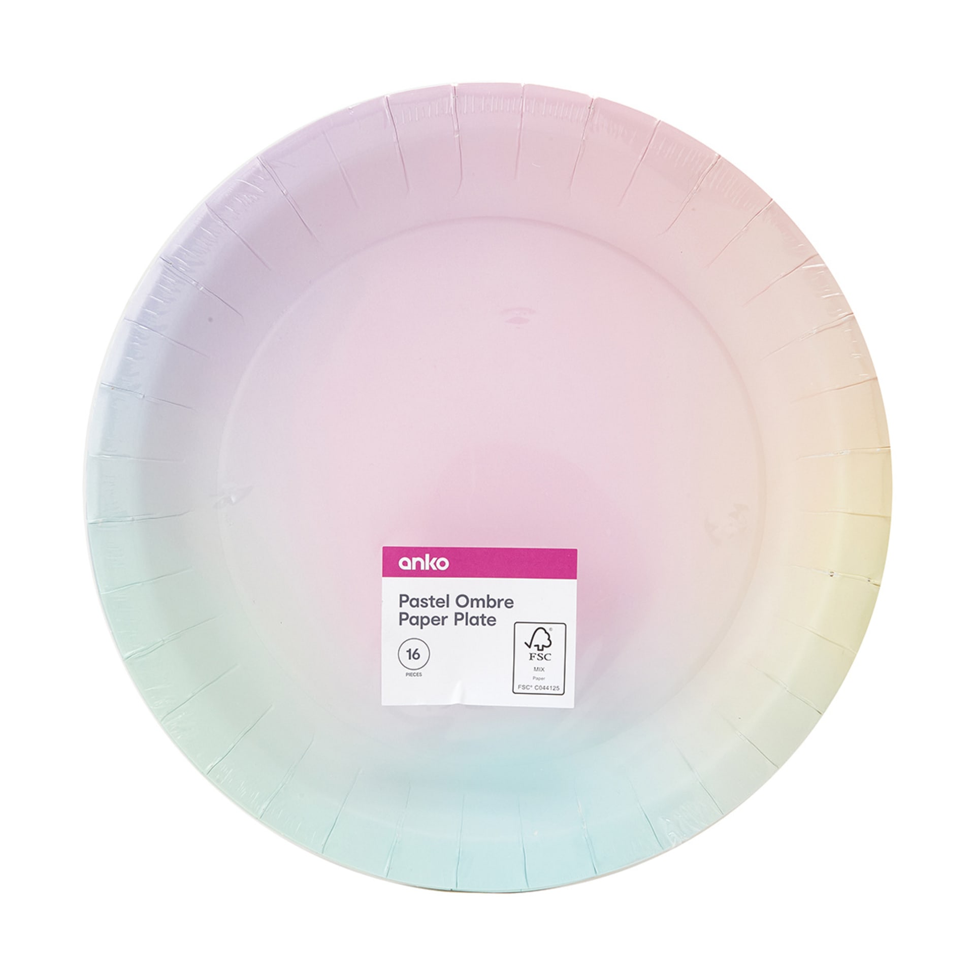 16 Pack Pastel Ombre Paper Plates - Kmart