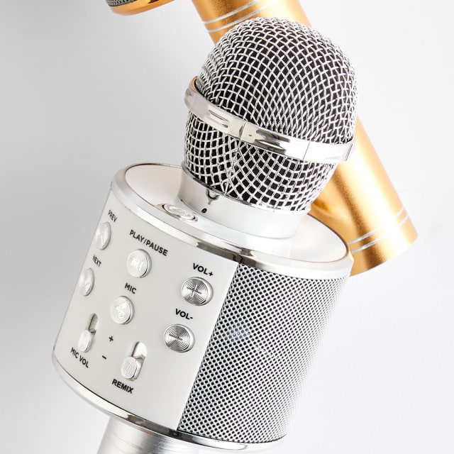 Bluetooth Karaoke Microphone with Speaker - Silver - Kmart