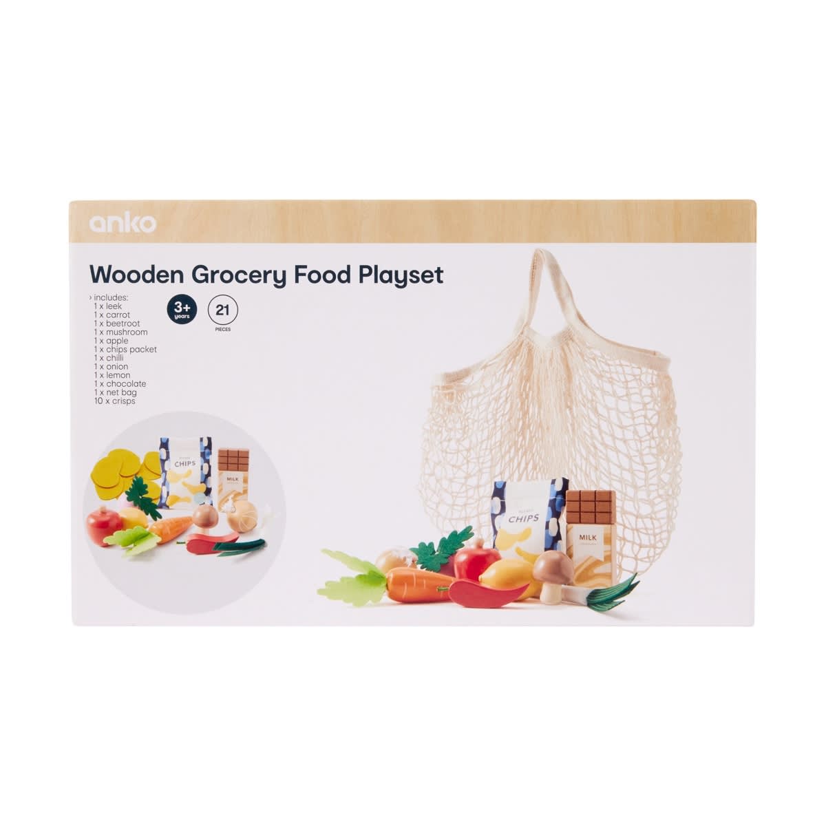 21 Piece Wooden Grocery Food Playset - Kmart